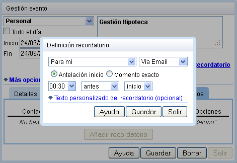 Definir recordatorio